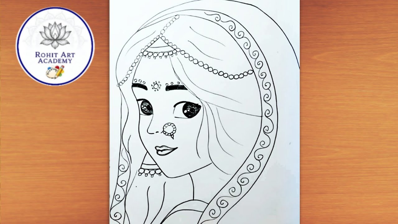 Radha Ji Beautiful Outline Pencil Drawing | Radha Krishna Drawing Step ...