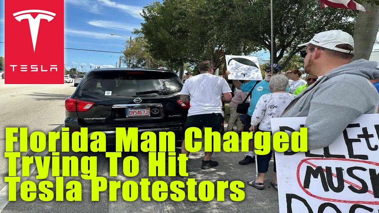 Florida Man Charged Trying To Hit Tesla Protestors - YouTube