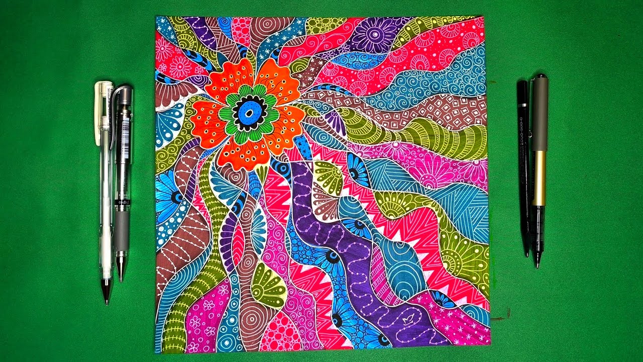 Vibrant Zen Doodle with Color Marker Sketch Pens || A Symphony of ...