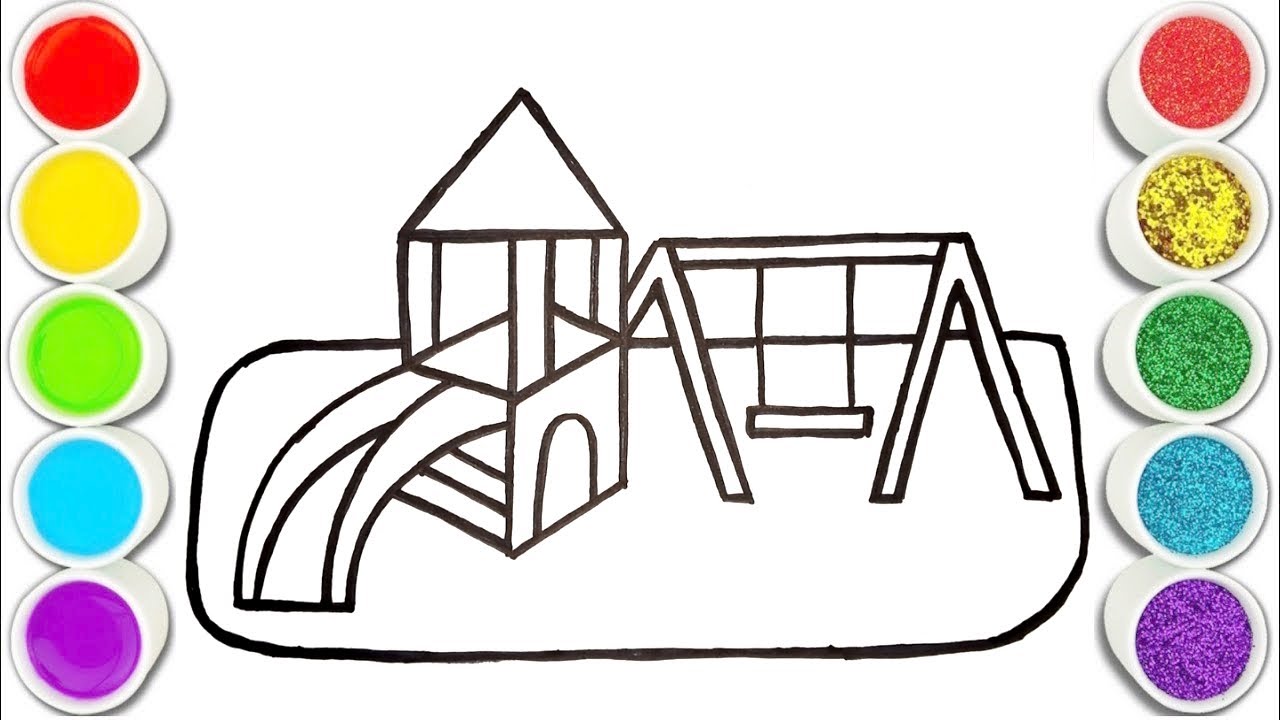 Children's slide and swings Drawing, Painting and Coloring for Kids, Toddlers Easy Drawing - YouTube