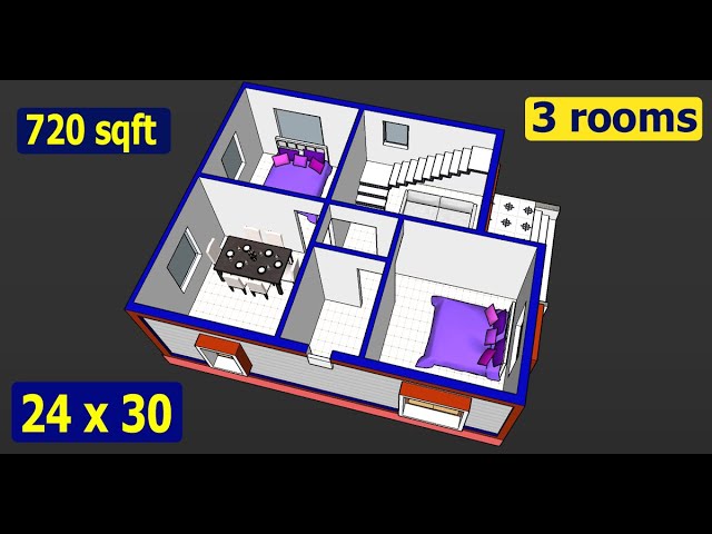 720 Sqft House Plan With 3d Elevation II 24 X 30 Ghar Ka, 43% OFF