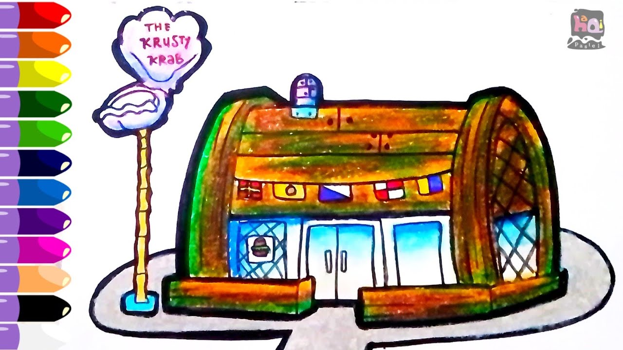 menggambar dan mewarnai krusty krab - YouTube
