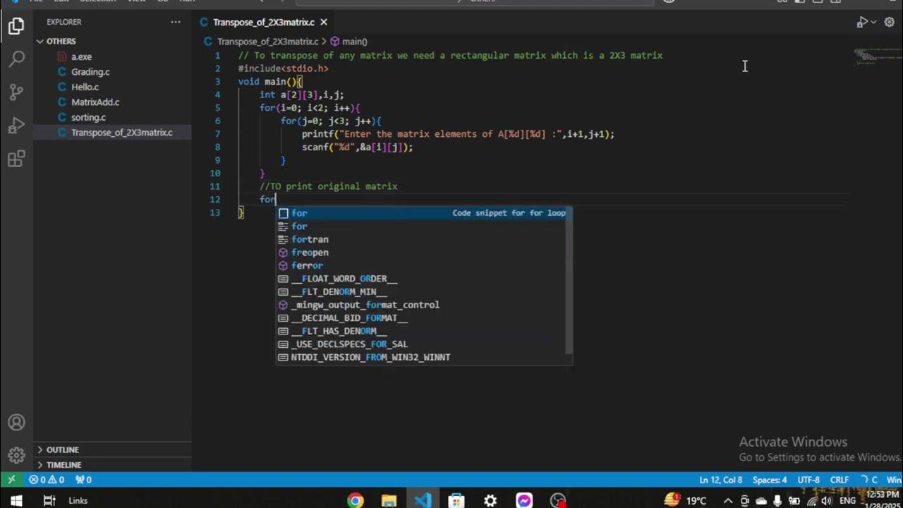 Transpose of a matrix in C language || C Programming Tutorials for Begginers || C language ...