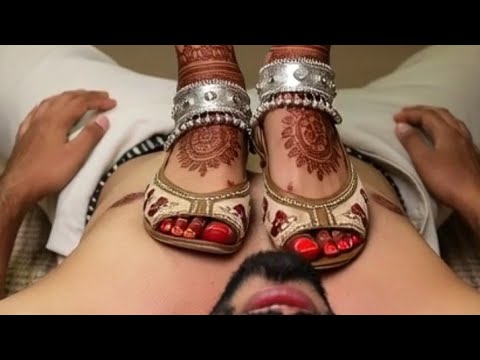 Women Feets With Flipflop Sandals Stomach Trample Indian Woman Anklet feets Full man Trampling 