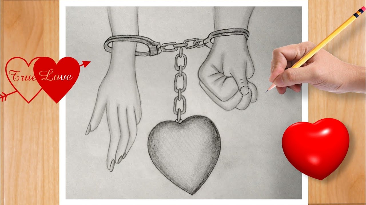 Tow Hands Tied To The Bond Of Love | Step By Step | LOVE Drawing ...