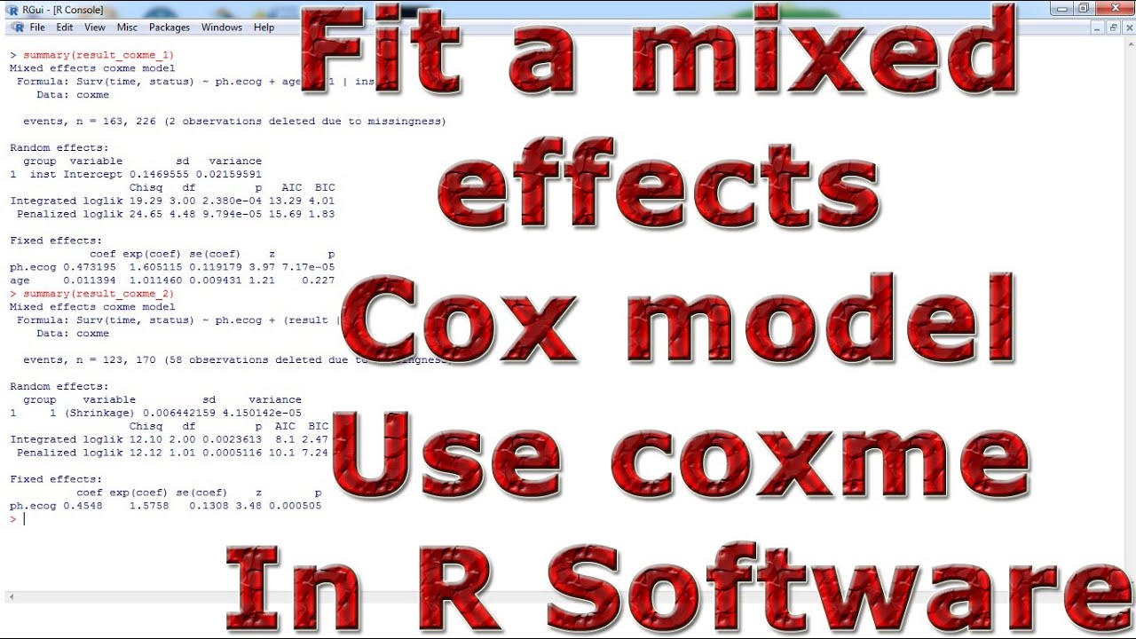 Fit a mixed effects Cox model Use coxme With (In) R Software - YouTube