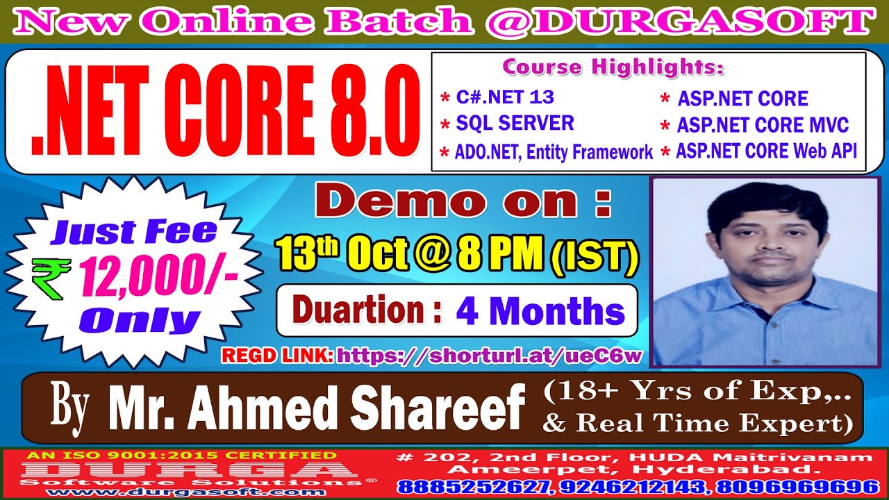 .NET CORE 8.0 Online Training @ DURGASOFT - YouTube