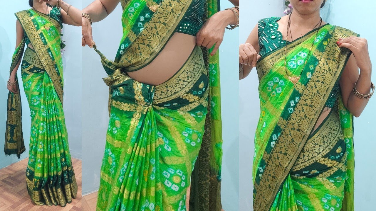 Very easy and simple step bandhani silk saree draping | saree draping ...