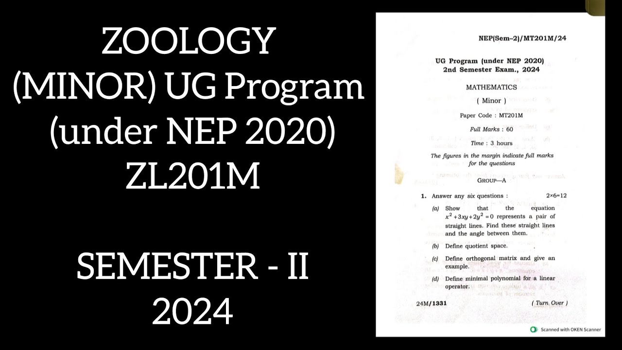 Zoology (Minor) UG Program (under NEP 2020) 2nd Semester 2024 Tripura ...
