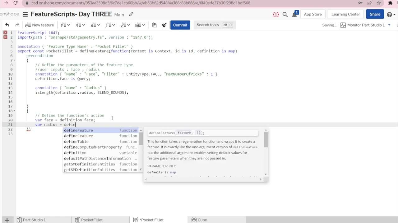 Featurescript In Onshape Day 3 Pocket Fillet Youtube