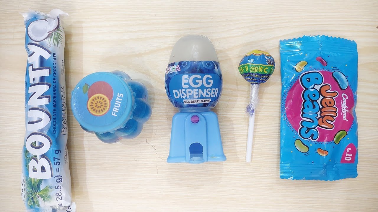 ( ASMR ) Unboxing the blue 💙 ASMR/ Chocolate bounty/ fruit slime/ AND ...