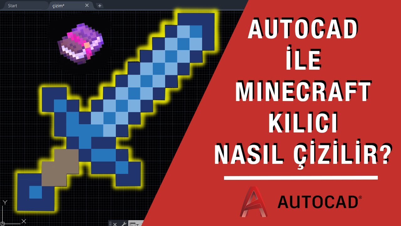 MINECRAFT KILIÇ ÇİZİMİ | AUTOCAD ÇİZİMLERİ | how to draw minecraft ...