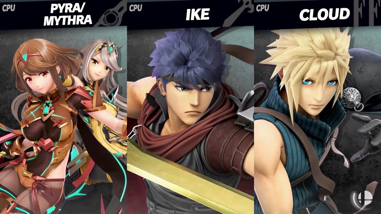 Super Smash Bros. Ultimate - Pyra/Mythra Vs Ike Vs Cloud - YouTube
