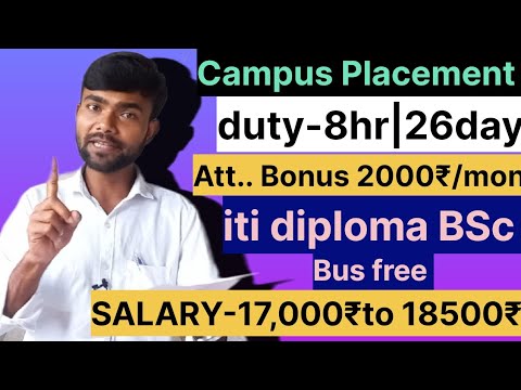 Company placement jobs!salary 17000₹to 18500₹ Bus free +Canteen ...