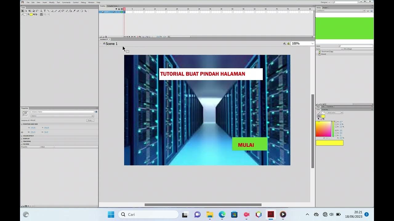 tutorial membuat pindah halaman scene Actionscript pada aplikasi adobe flash cs 6 as2.0 - YouTube
