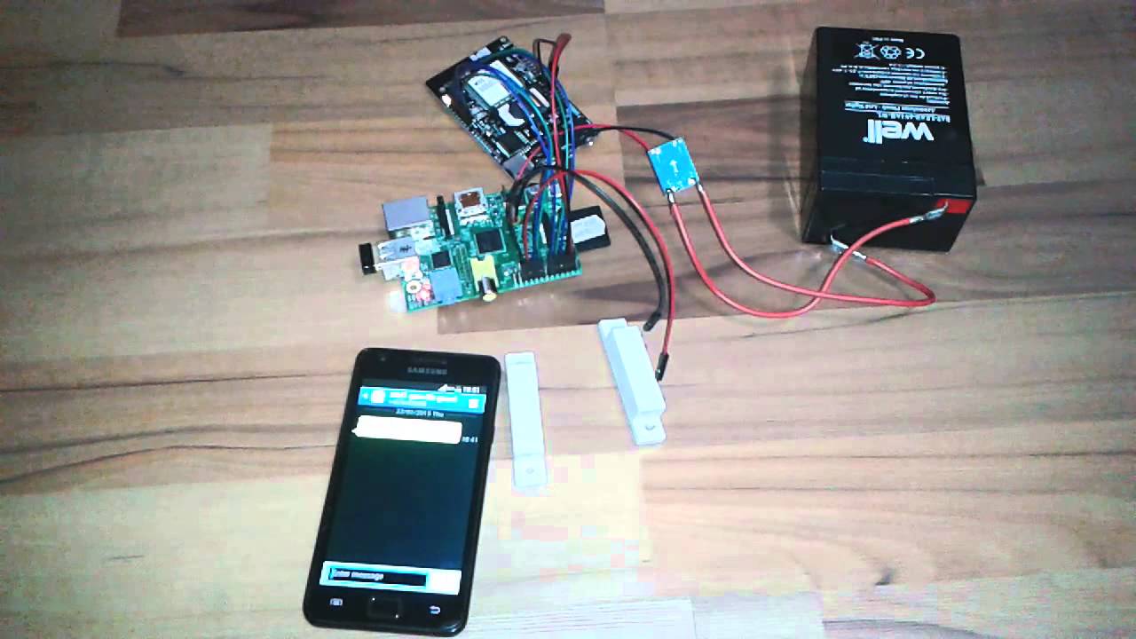 sens SMS with raspberry pi+gsm shield on battery - YouTube