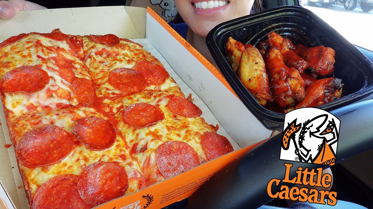 ASMR LITTLE CAESARS PEPPERONI PIZZA + WINGS CAR MUKBANG - YouTube