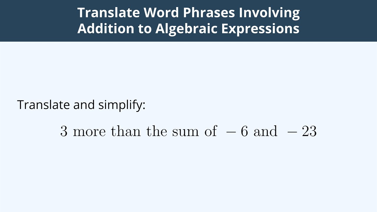 Translate Word Phrases Involving Addition to Algebraic Expressions - 3 ...