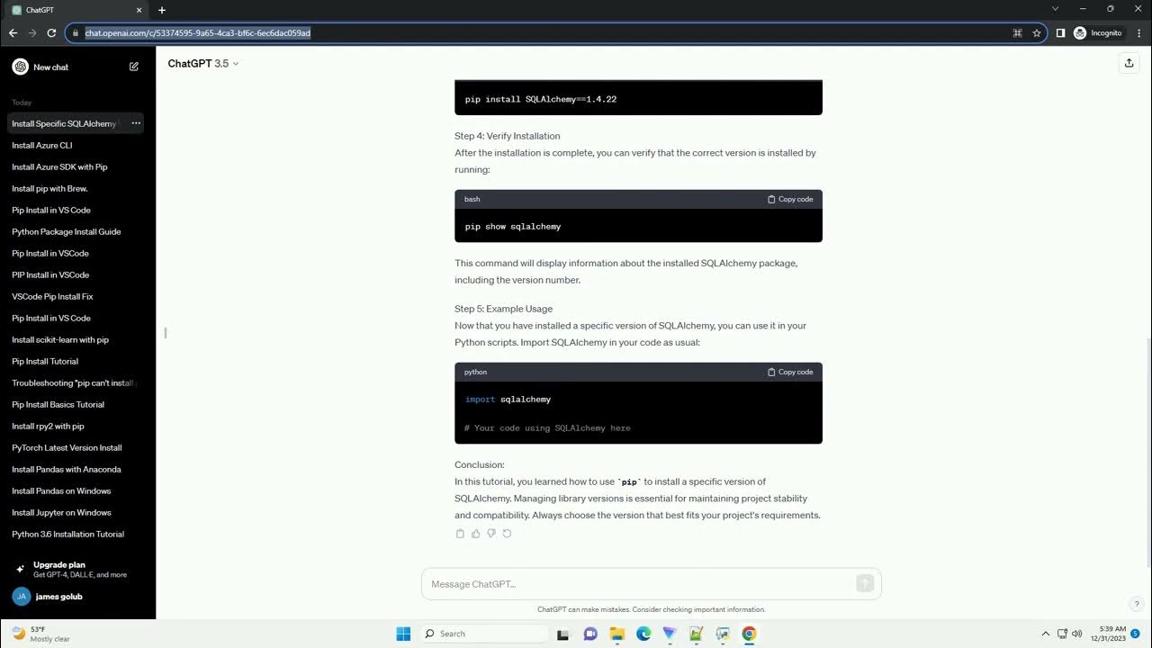 how to pip install specific version of sqlalchemy - YouTube