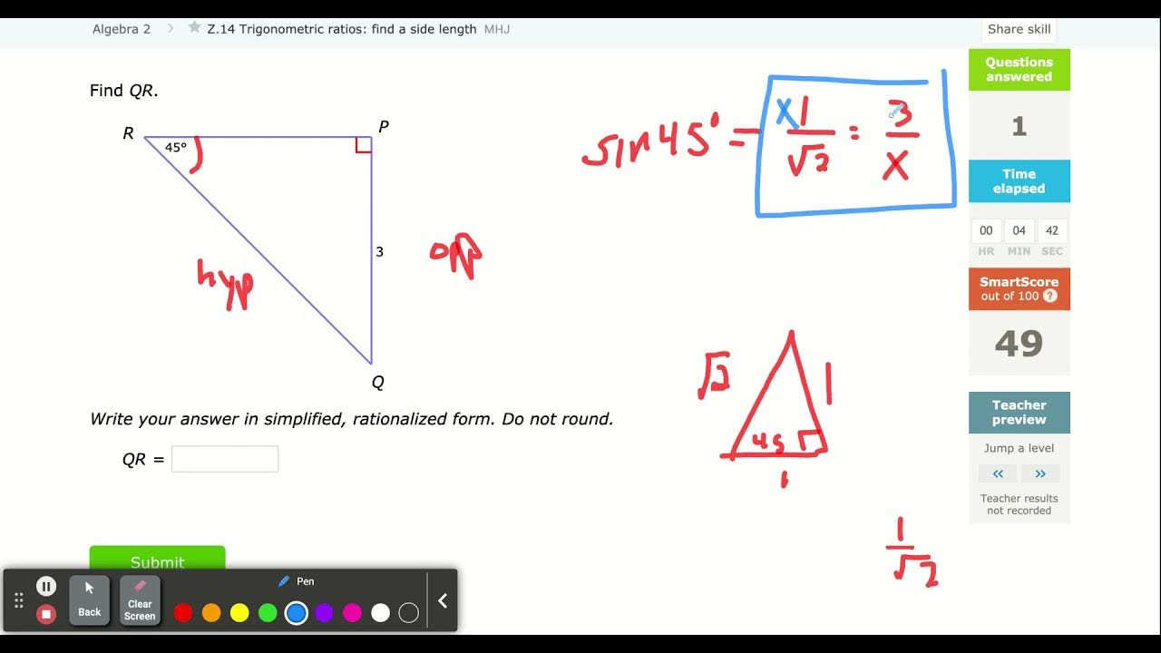 IXL - Trigonometric ratios: find a side length (Algebra 2 practice ...