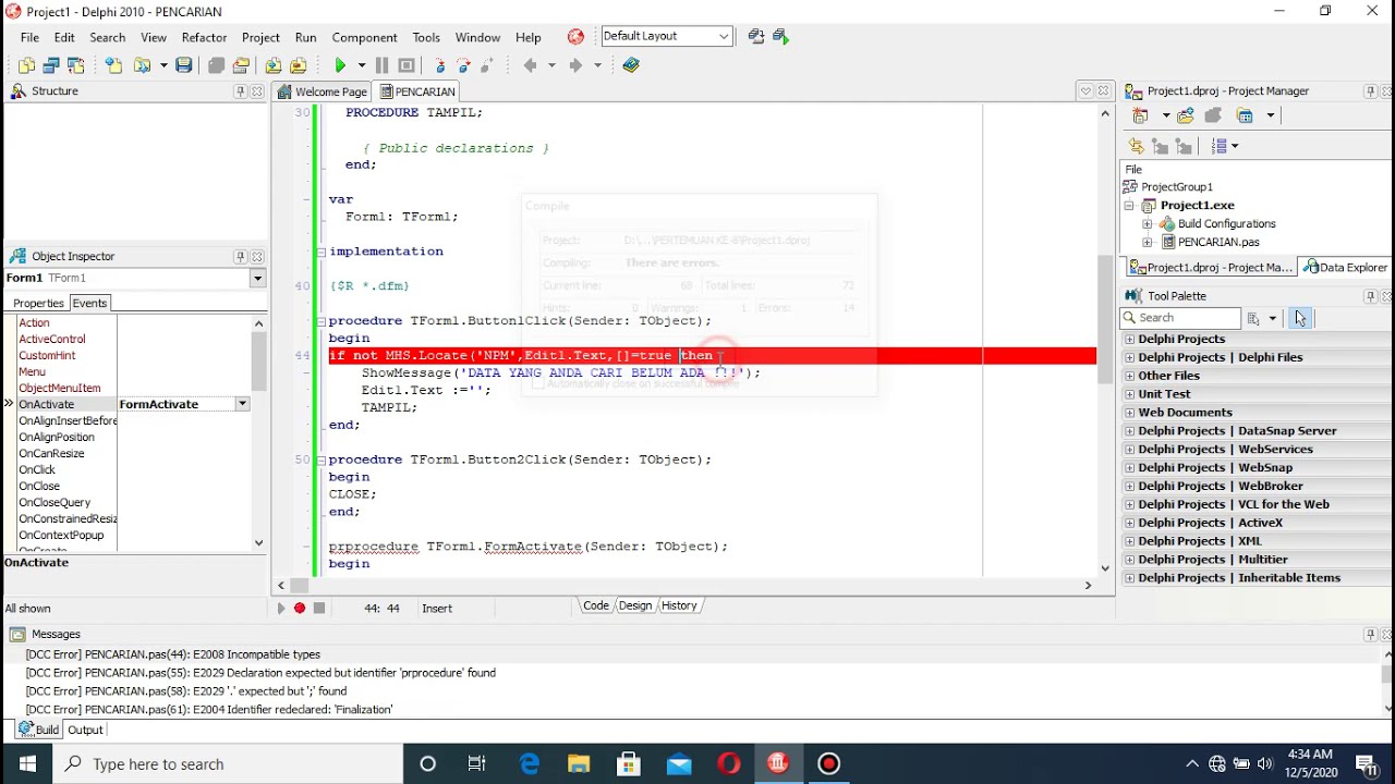 Cara Membuat Pencarian Data Dengan Tombol Button di Delphi 2010 - IT ...