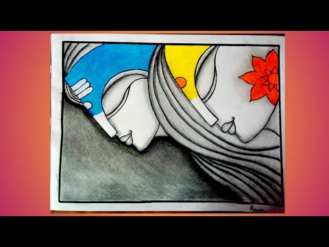 How to draw Radhe Krishna drawing with shading and coloring with easy ...