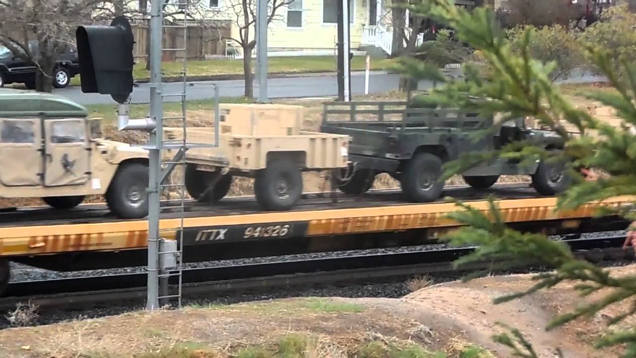 FREIGHT TRAIN WITH MILITARY VEHICLES - YouTube