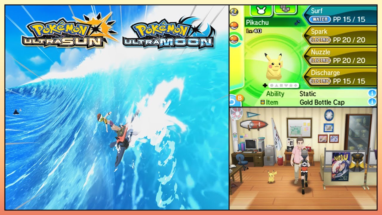 Pokemon UltraSun & UltraMoon - All Mantine Surf & Pikachu Surf Move ...
