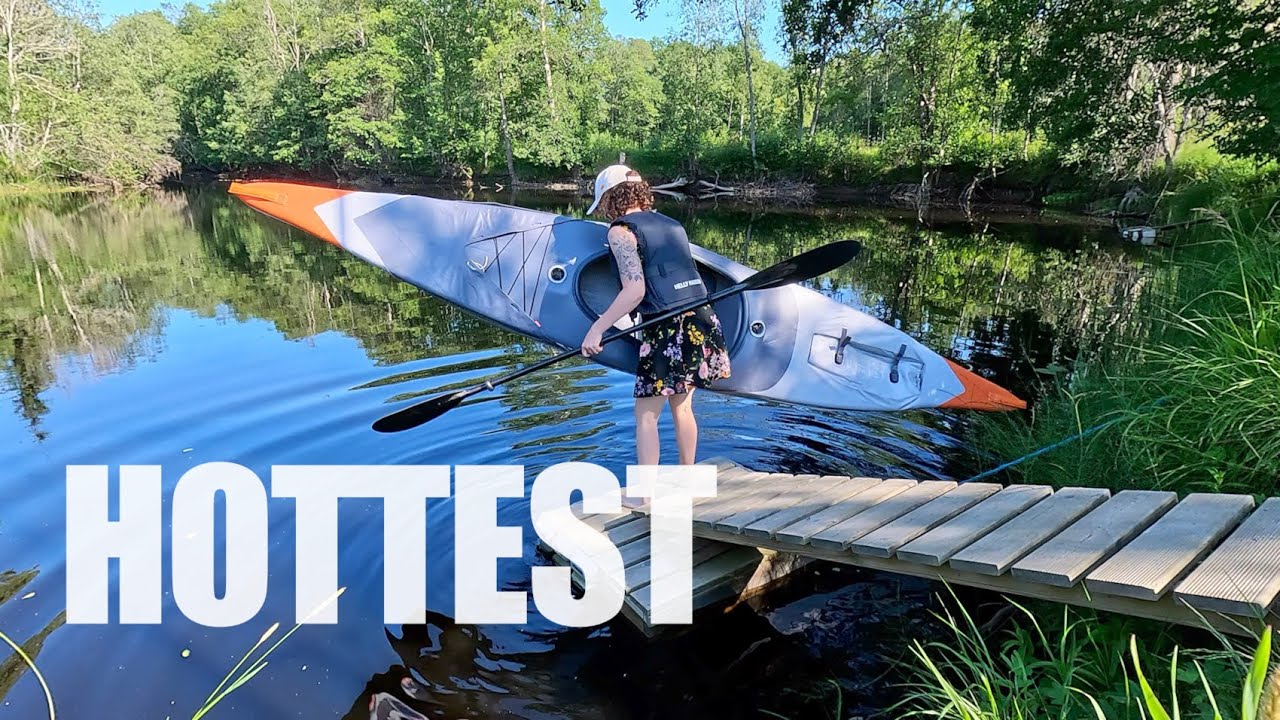 Warmest day for this year in Sweden. River inflatable kayaking paddle ...