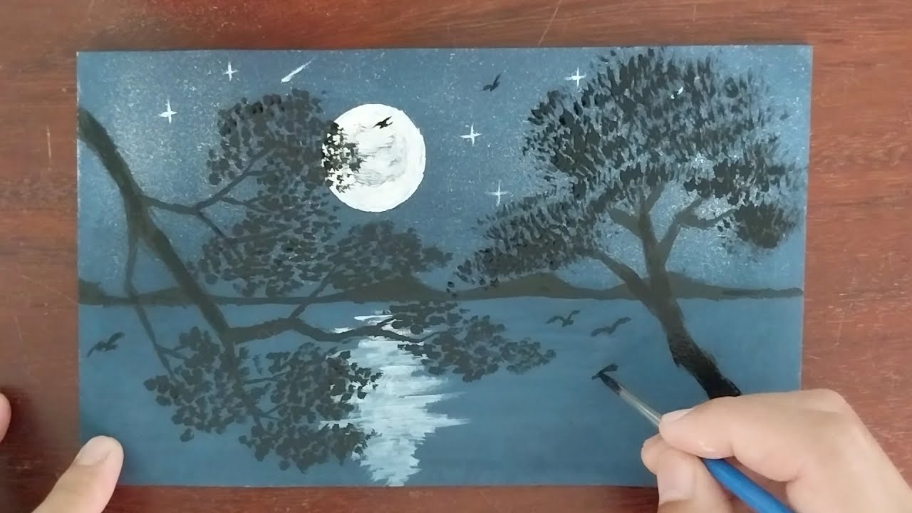 How to draw a full moon night view , How to draw a full moon night ...