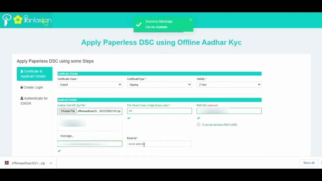 how to apply aadhar based individual Dsc in pantasign..to buy contact ...