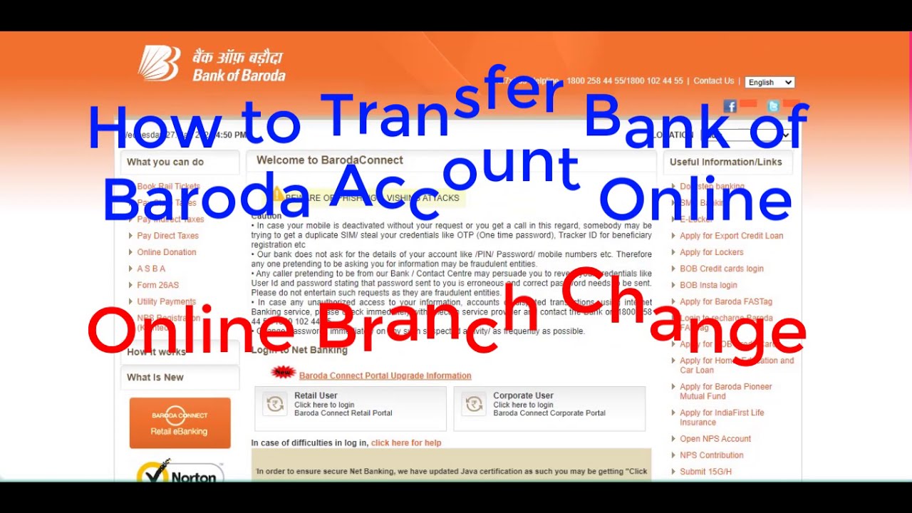 How to Transfer Bank of Baroda Account Online | Online Branch Change ...