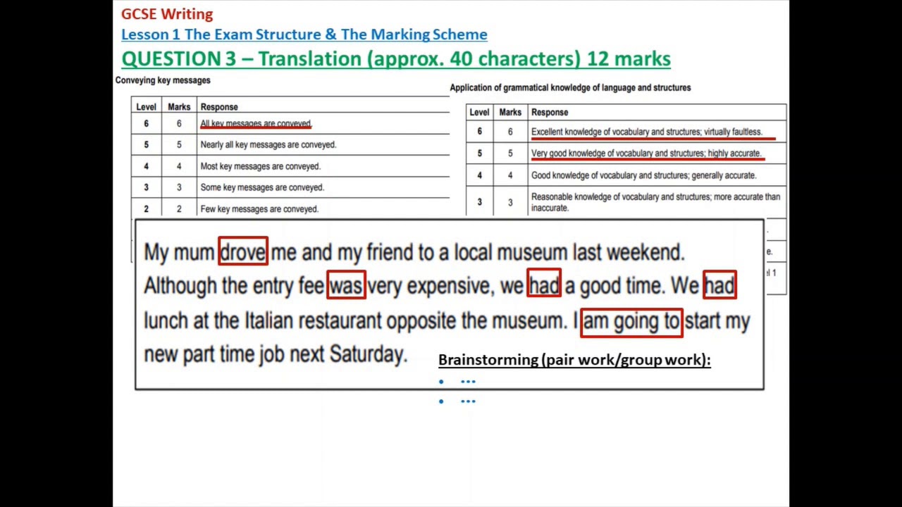 GCSE Mandarin Writing Paper – Lesson 1.3 Question 3 Translations - YouTube