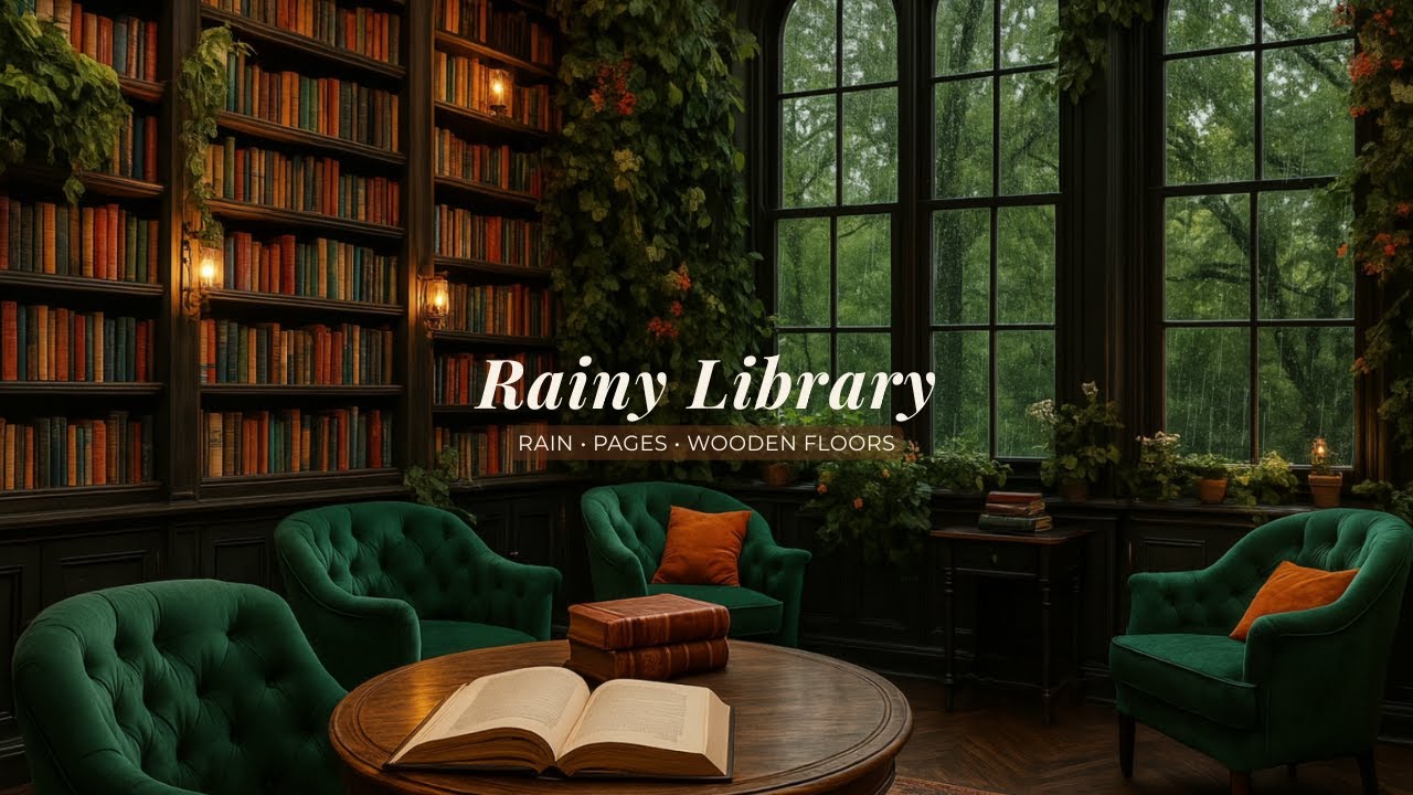 A Rainy Evening in the Library | Cozy Study Ambience with Rain & Page ...