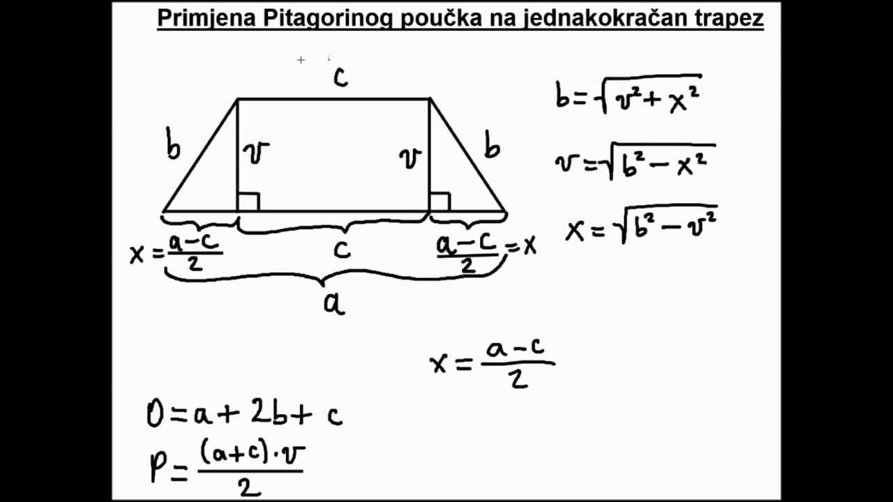 Primjena Pitagorinog poučka na jednakokračni trapez - teorija - izvod ...