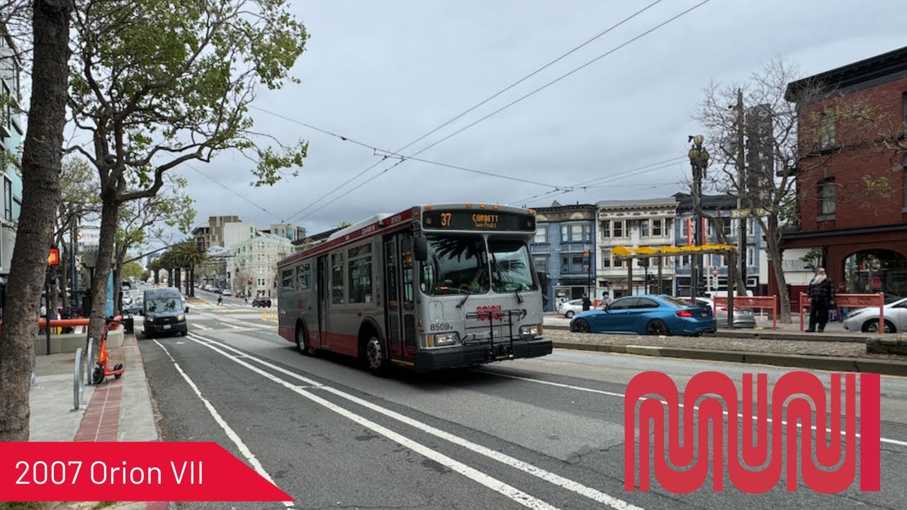 Sharp BAE! SF MUNI 2007 Orion VII HEV #8509 on Route 37 Corbett - YouTube