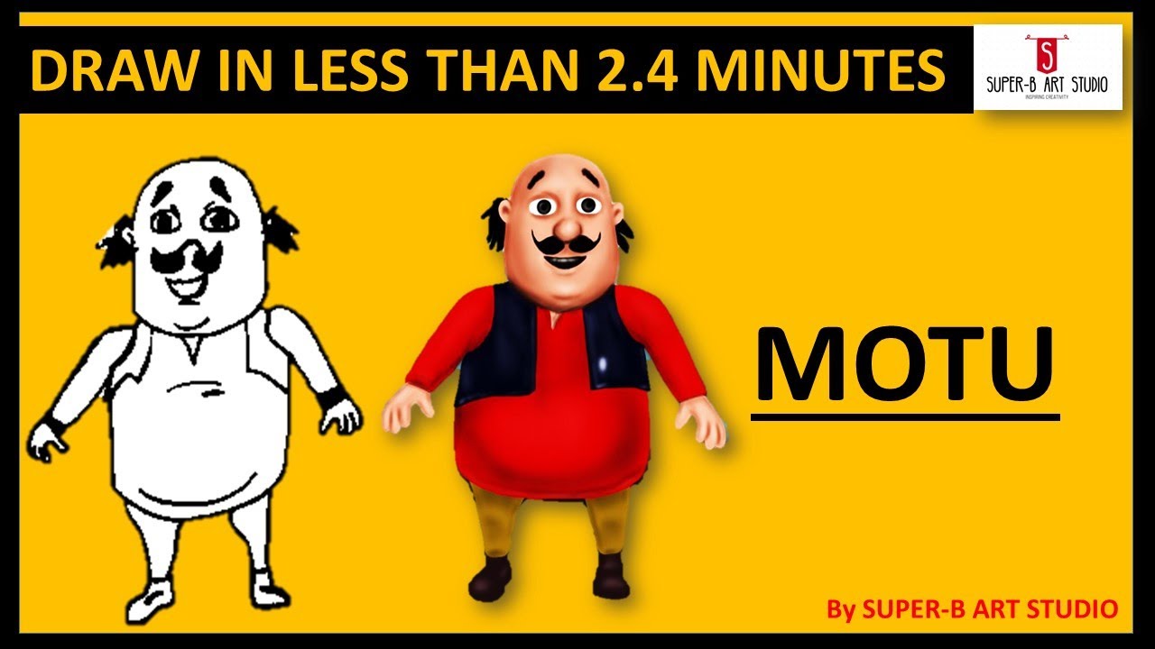 How to draw Motu from Motu Patlu l Simple l Draw in less than 2.4 ...