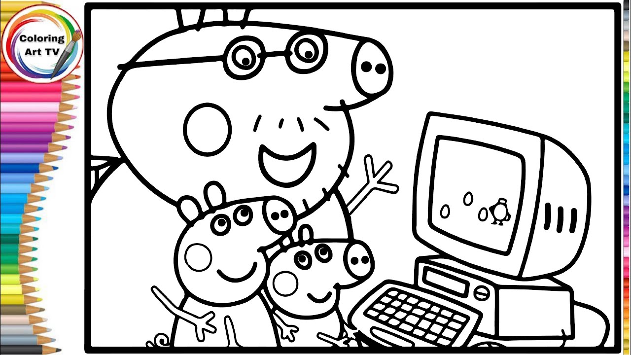 Draw and Color Peppa Pig work on camputer | Drawing and Coloring Peppa ...