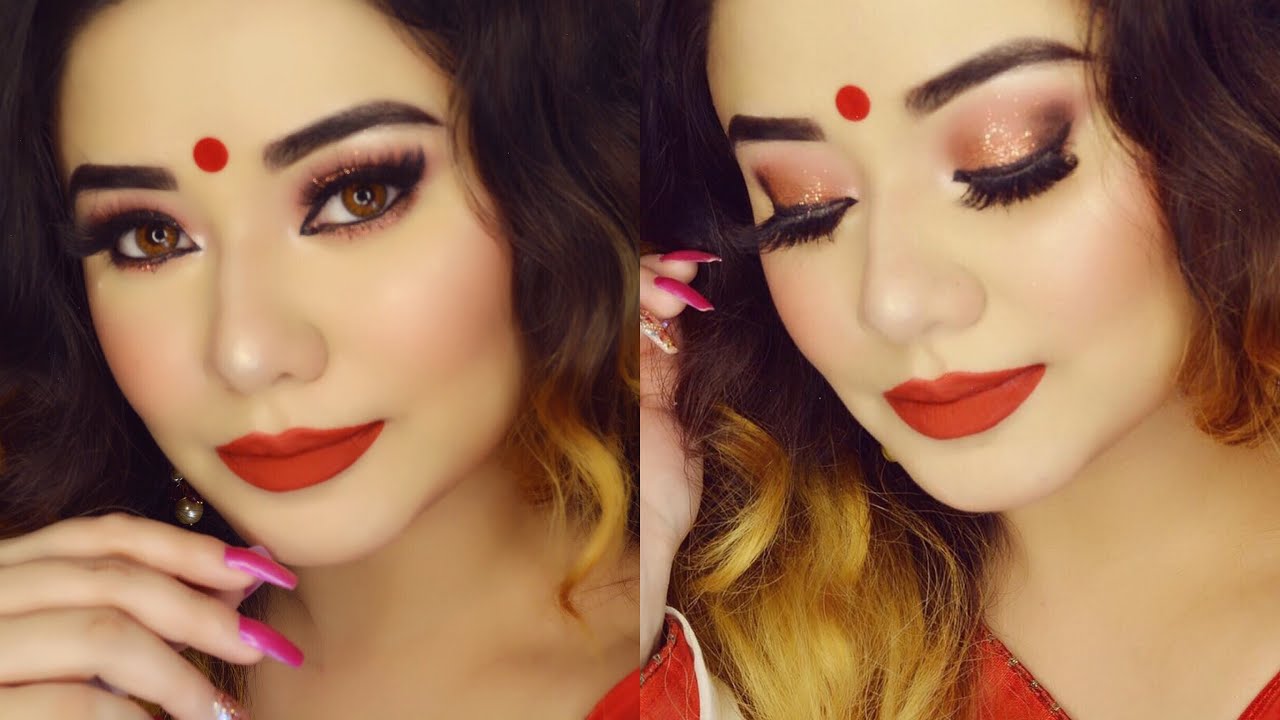 Durga Puja Makeup & Hairstyle Tutorial 2019 ( Traditional Bengali ...