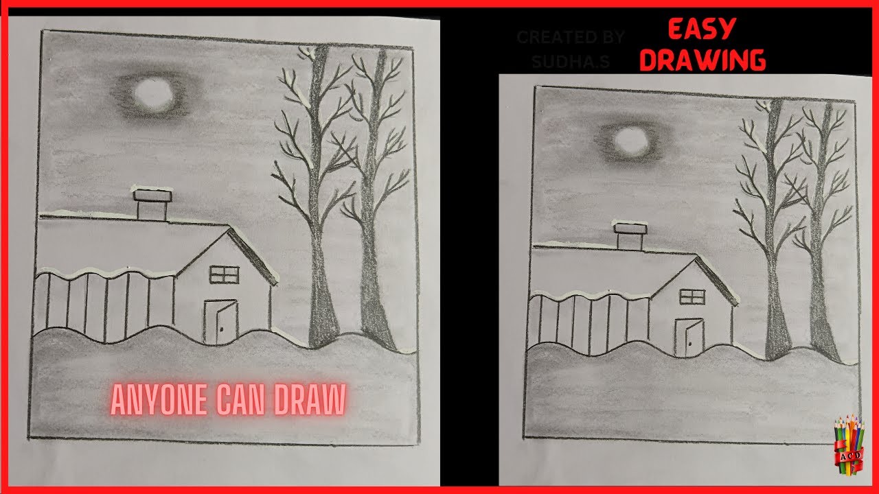 Scenery drawing for beginners || Easy drawings step by step || Easy ...