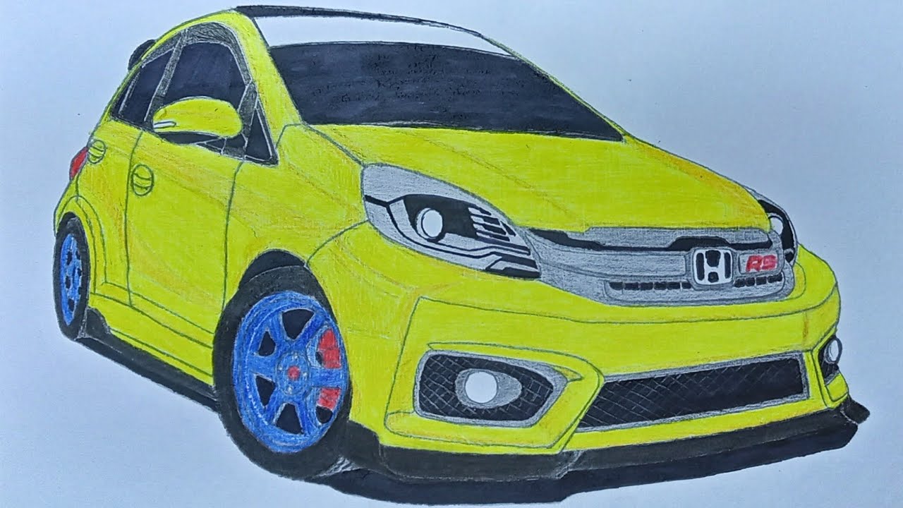 Menggambar Mobil Honda Brio || menggambar dan mewarnai mobil || how to ...