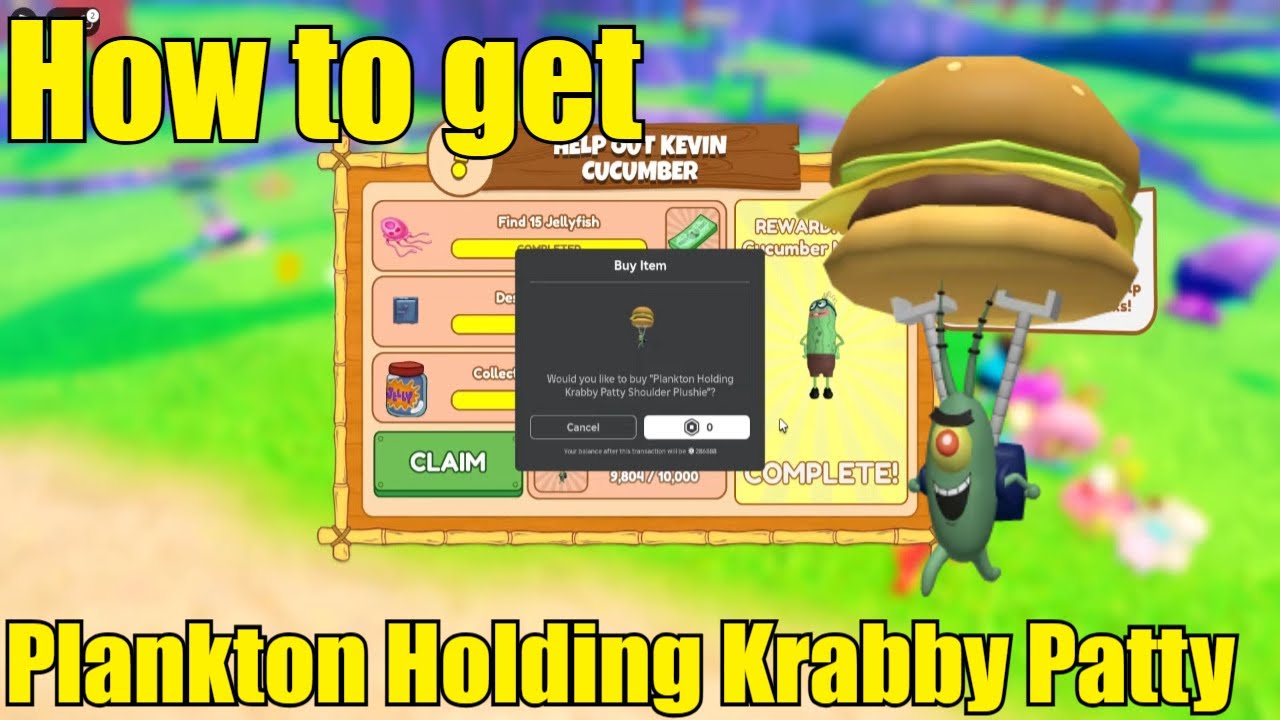 How to get Plankton Holding Krabby Patty Shoulder Plushie in SpongeBob ...