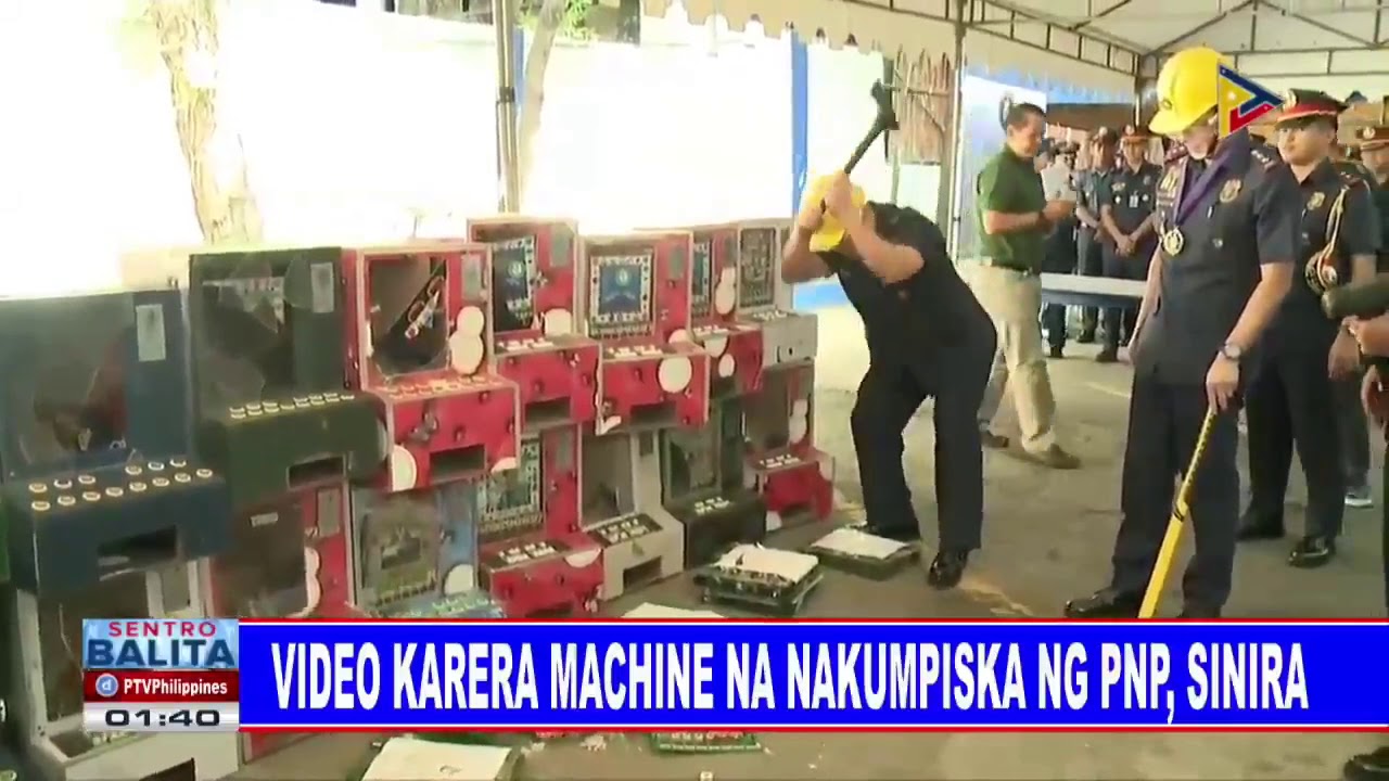 Video karera machine na nakumpiska ng PNP, sinira - YouTube