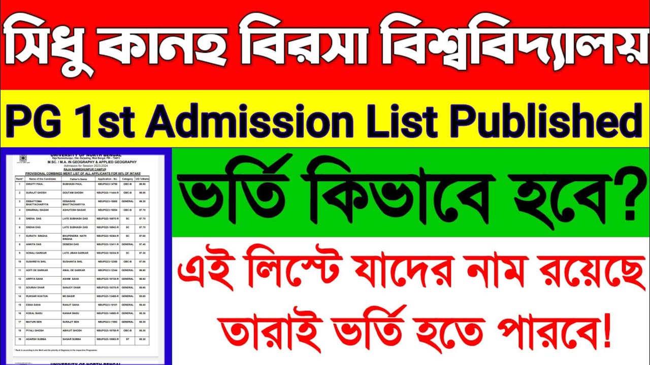 💥 Sidhu Kanho Birsha University PG 1st Admission List Published l SKBU ...