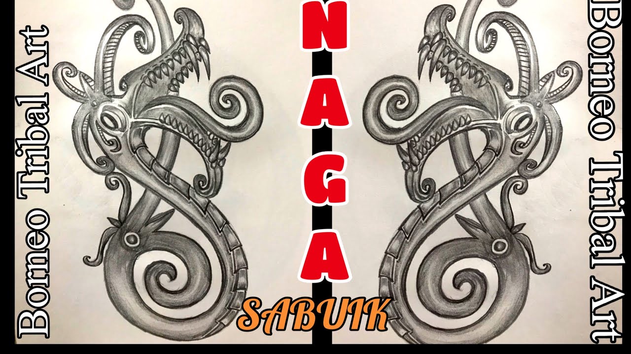 CARA MUDAH MENGGAMBAR MOTIF NAGA ⚫️ | tutorial borneo tribal drawing ...
