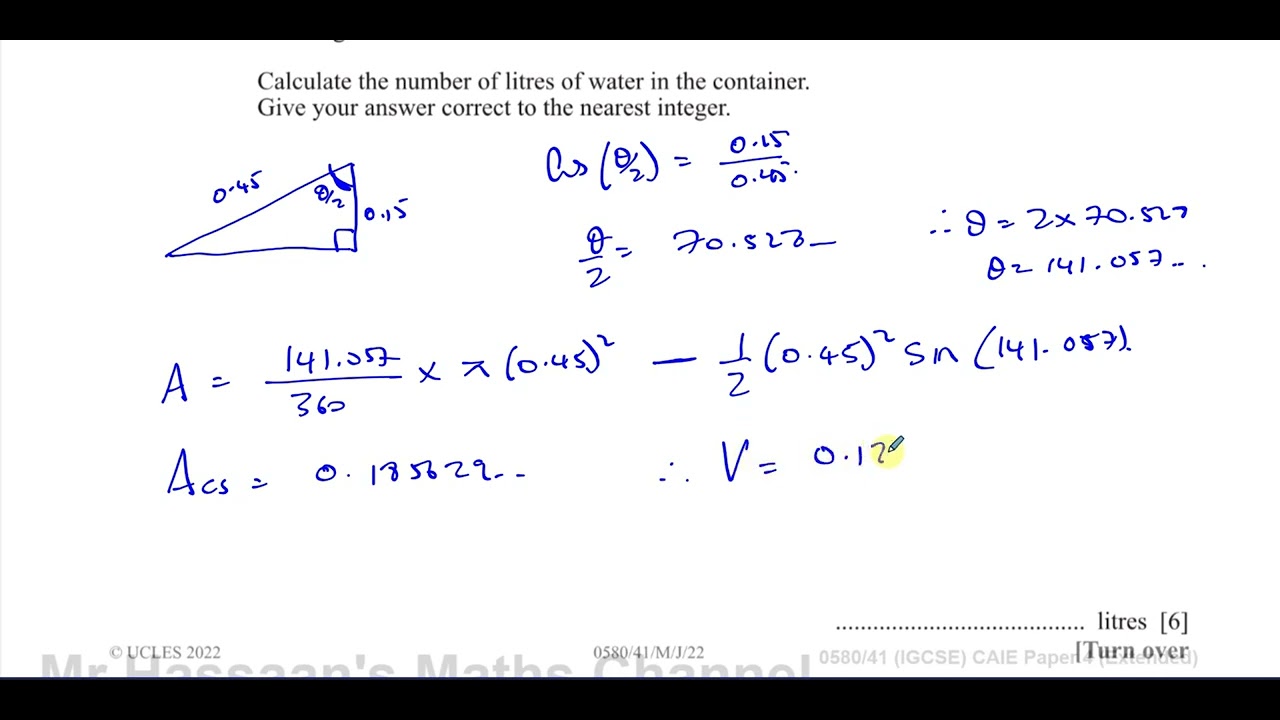 0580/41/M/J/22 (IGCSE), Paper 41, Q5(b), Mensuration, Volume of Prisms ...