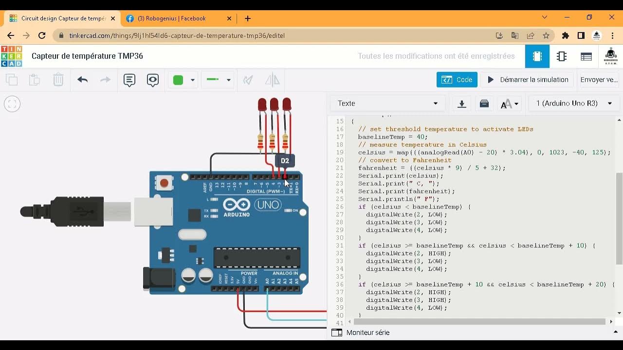 Capteur de température TMP36 Tinkercad + Arduino - YouTube