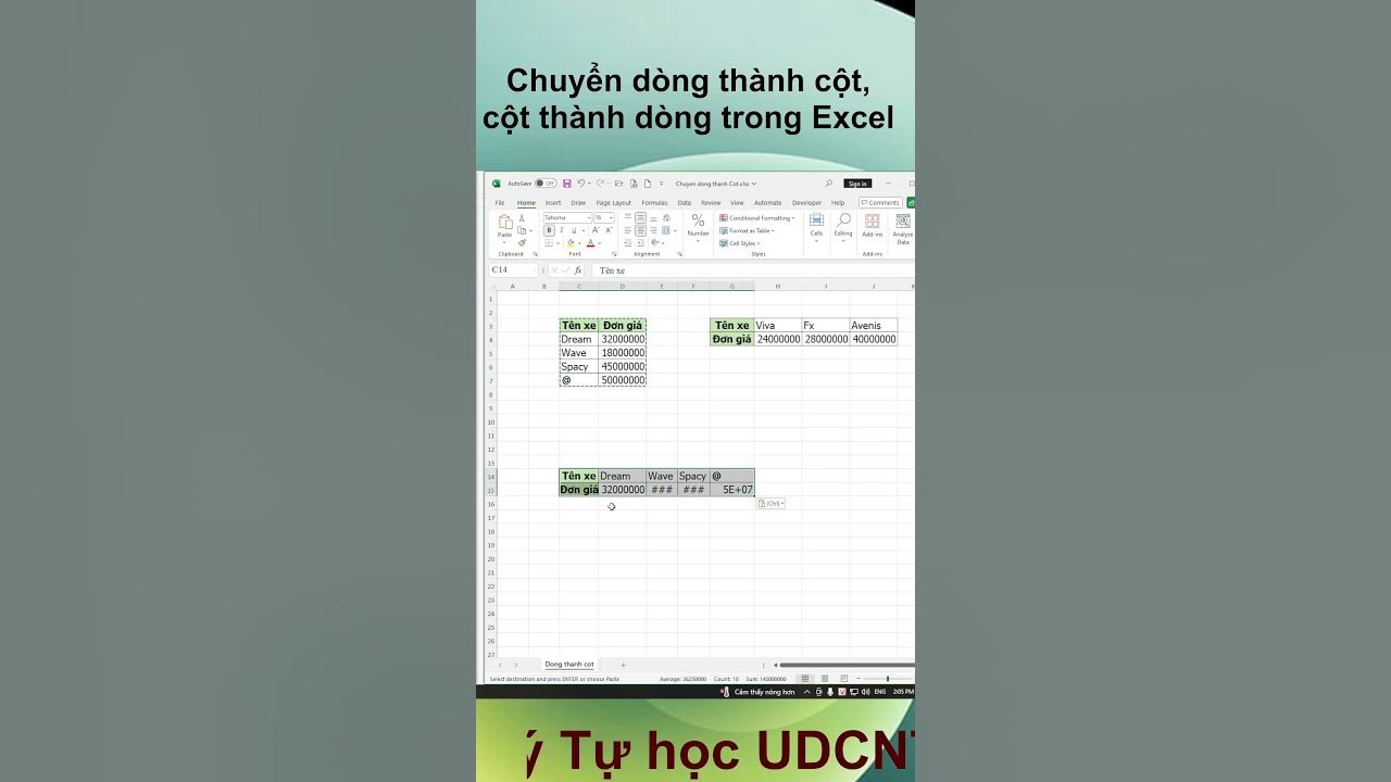 Cách chuyển dòng thành cột trong Excel | How to convert rows into columns in Excel tip # ...