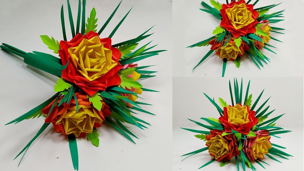 How to Make Beautiful Paper Flower Bouquet | Flower Bouquet for Gift ...