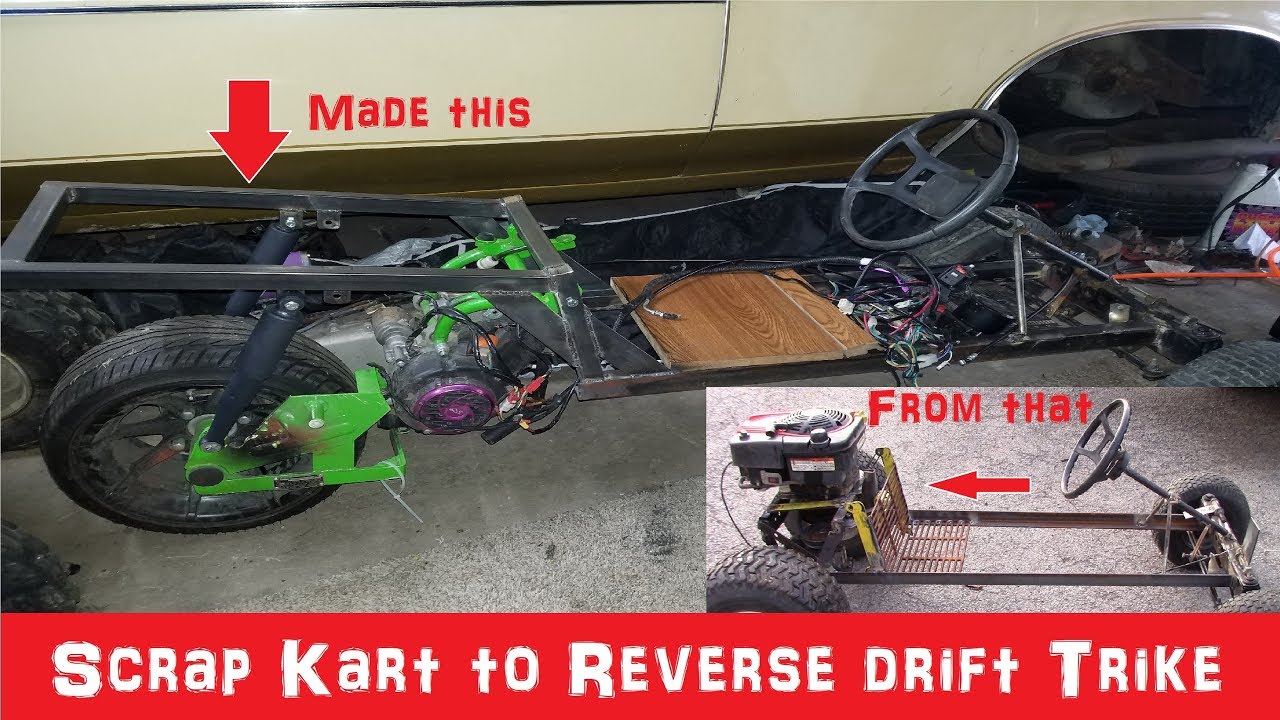 Rat rod style go kart into Reverse trike - YouTube